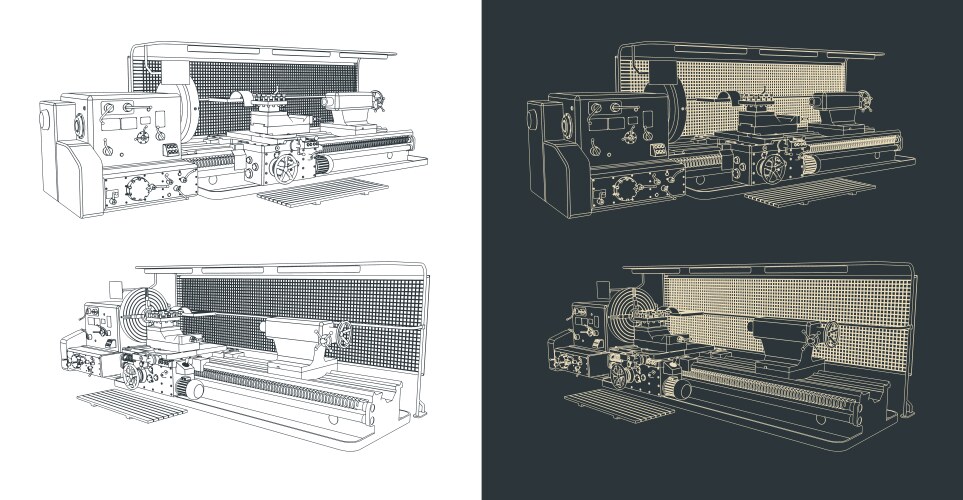 Technician work on heavy duty metal lathe machine Vector Image