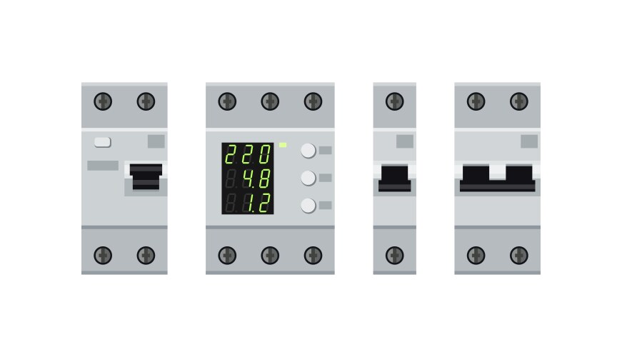 Current breaker icon flat circuit box Royalty Free Vector