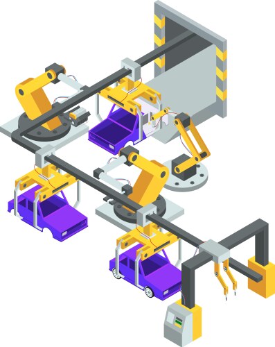 Isometric factory automated mechanised conveyor Vector Image