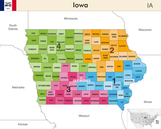 Iowa Map with Counties Vector Images (over 580)