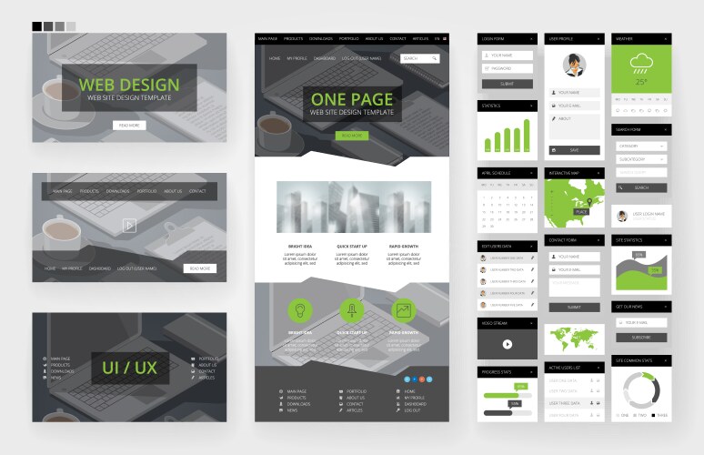 One page website flat ui design template Vector Image