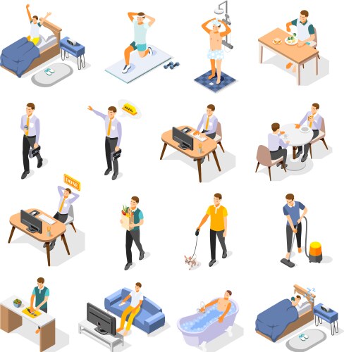 Daily routine clock characters concept Royalty Free Vector