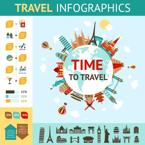 Travel and tourism infographics with data icons Vector Image