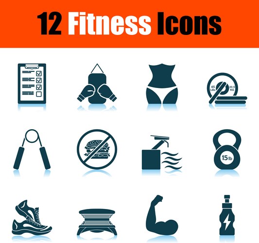 Health and fitness black clean icons set Vector Image