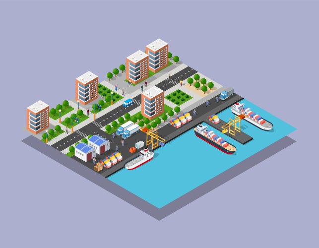 Isometric port cargo ship Royalty Free Vector Image
