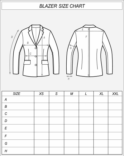 Blazer size chart business jacket Royalty Free Vector Image