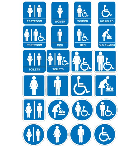 Handicap Restroom Symbol Vector Art Toilet Line Icon Set. WC Sign.