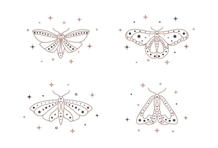 Mystical celestial outline moth with sparkles line
