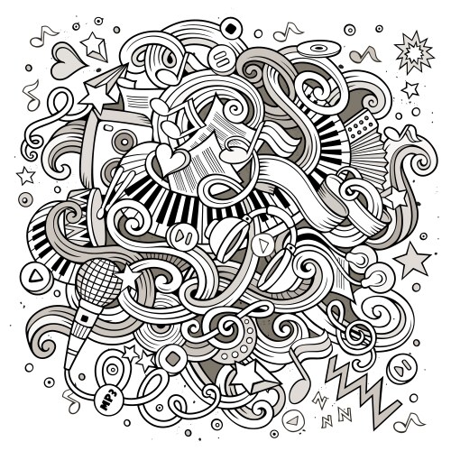 Music cartoon hand drawn doodle Royalty Free Vector Image