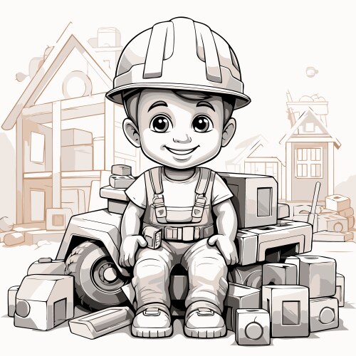 Cute little boy in the construction site cartoon Vector Image
