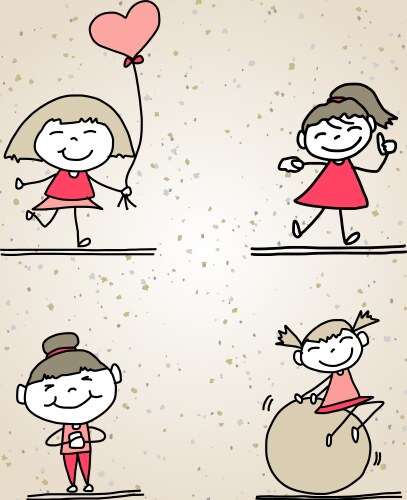 Hand drawing cartoon happy kids Royalty Free Vector Image