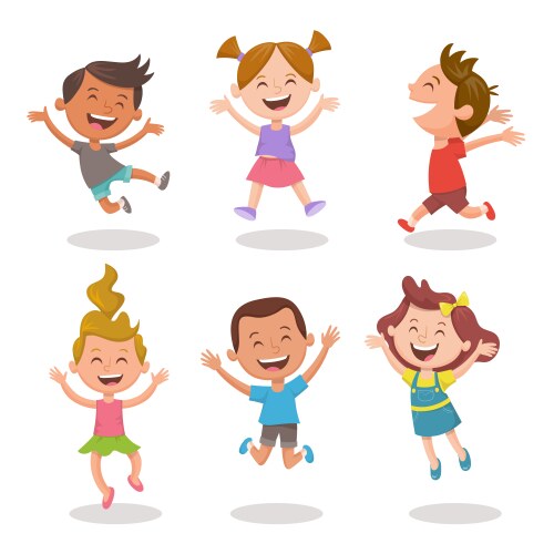 Cartoon happy kids jumping together Royalty Free Vector
