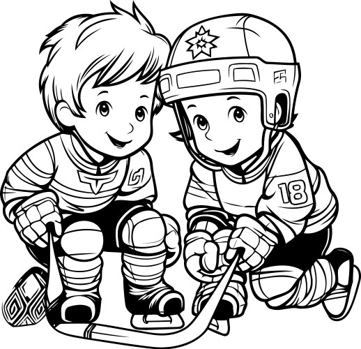 Cute boy playing ice hockey in cartoon style Vector Image