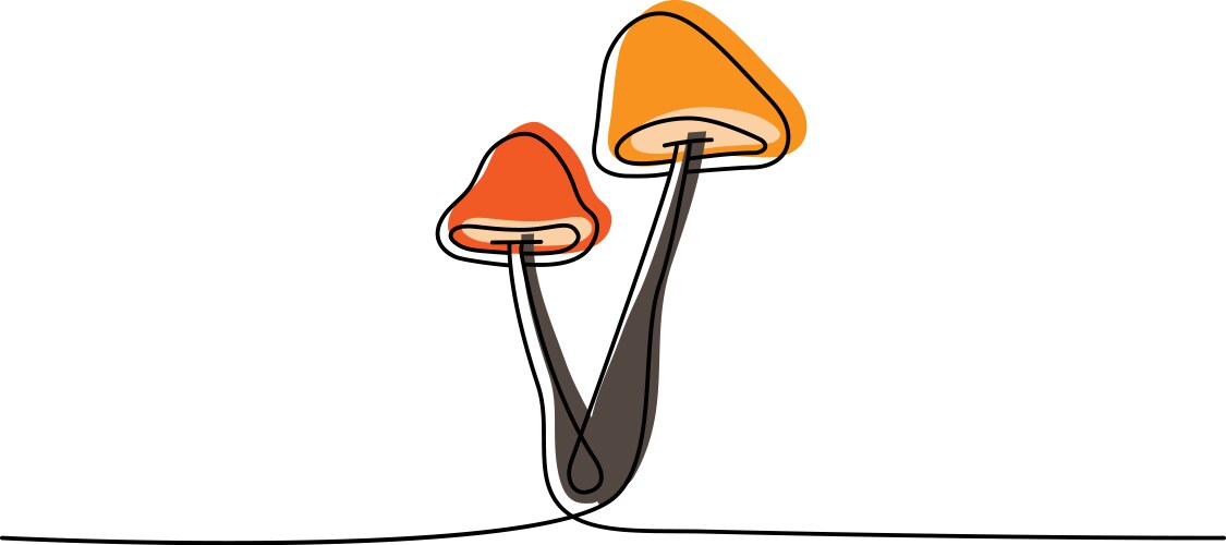 Mushroom one line colored continuous drawing Vector Image