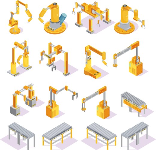 Isometric automated machines set Royalty Free Vector Image