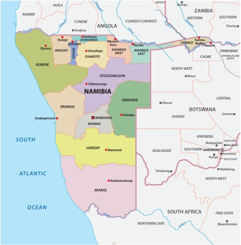 Road map of the states southern africa Royalty Free Vector
