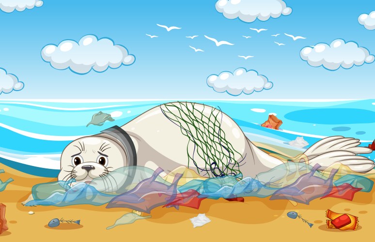 A dirty beach pollution background Royalty Free Vector Image