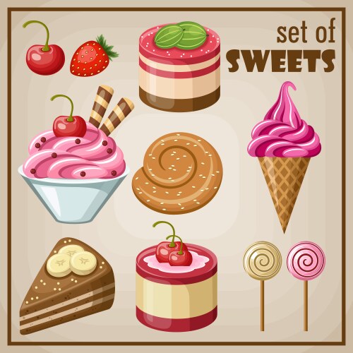 Set of sweets with cherry Royalty Free Vector Image