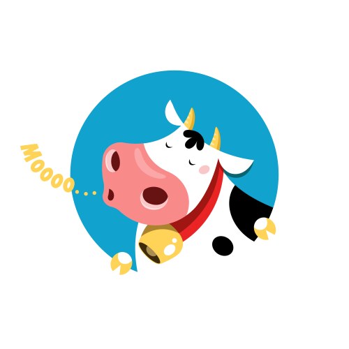 Funny cow cartoon talking cloud moo Royalty Free Vector