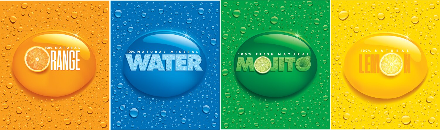 Many juice drops background with watermelon kiwi Vector Image