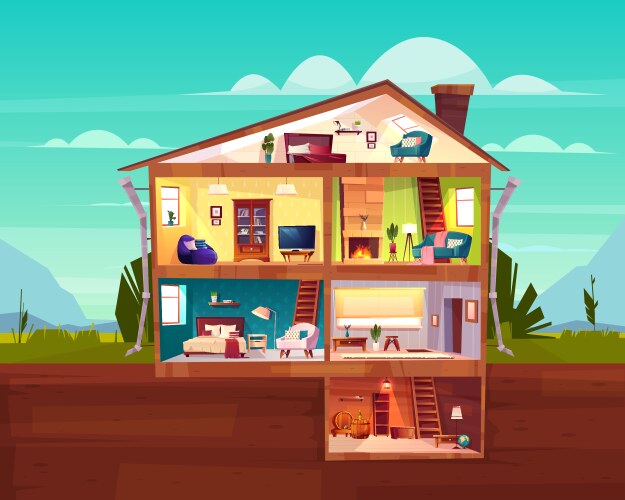 Cartoon multistorey house in cross section Vector Image