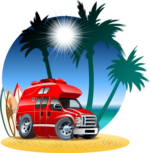 Camper van car cartoon vintage rv bus trailer Vector Image