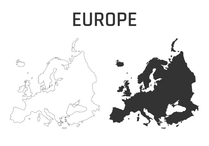 Europe Map Blank Black And White Europe Map Outline Country Stock