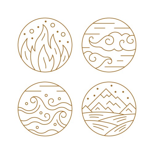 Four elements of nature golden sacred magic signs Vector Image