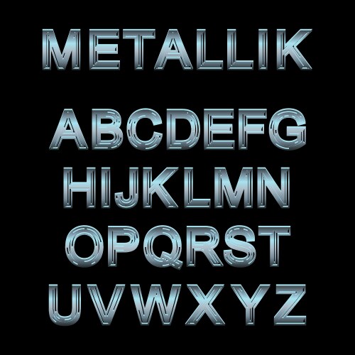 Chrome metal font steel metallic alphabet Vector Image