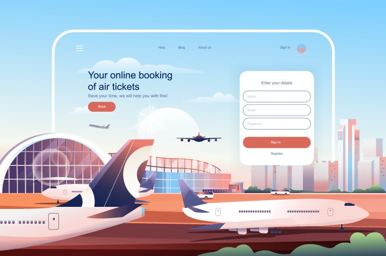 Ticket booking website landing page design Vector Image