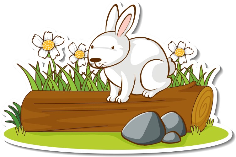 Cartoon rabbit sitting on a log Royalty Free Vector Image