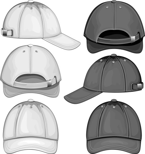 Set caps front back and side view Royalty Free Vector Image