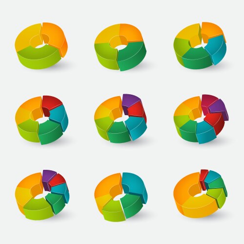 Segmented and multicolored pie charts set Vector Image