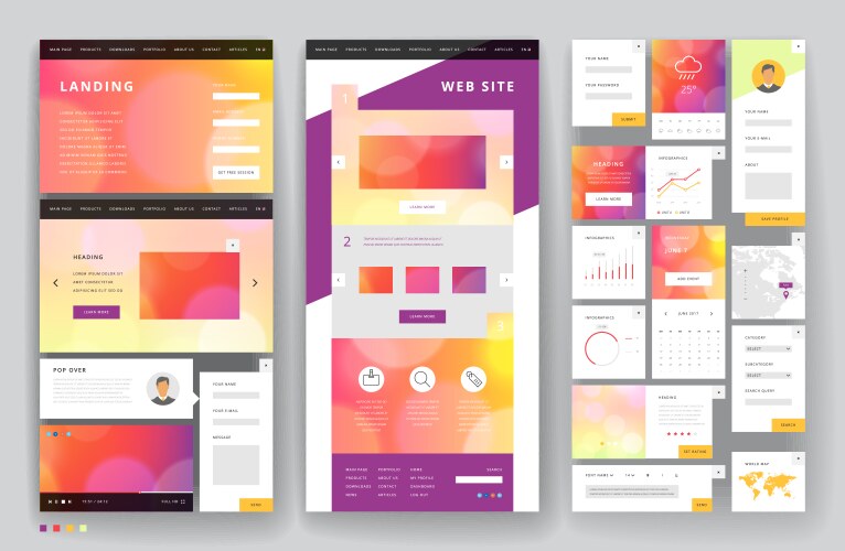 Website template design with interface elements Vector Image
