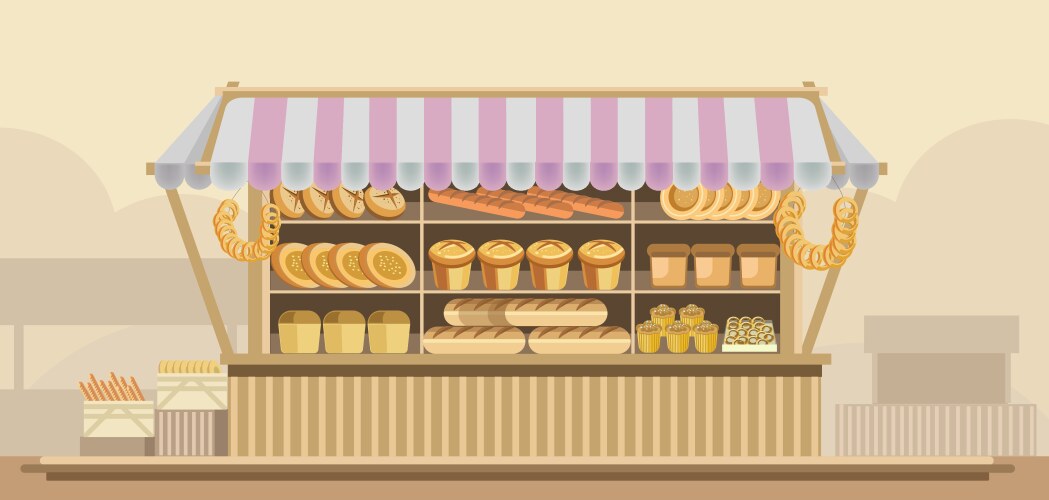 Confectionery bakery store counter flat Royalty Free Vector