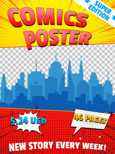 Comic book cover page city superhero empty comics Vector Image