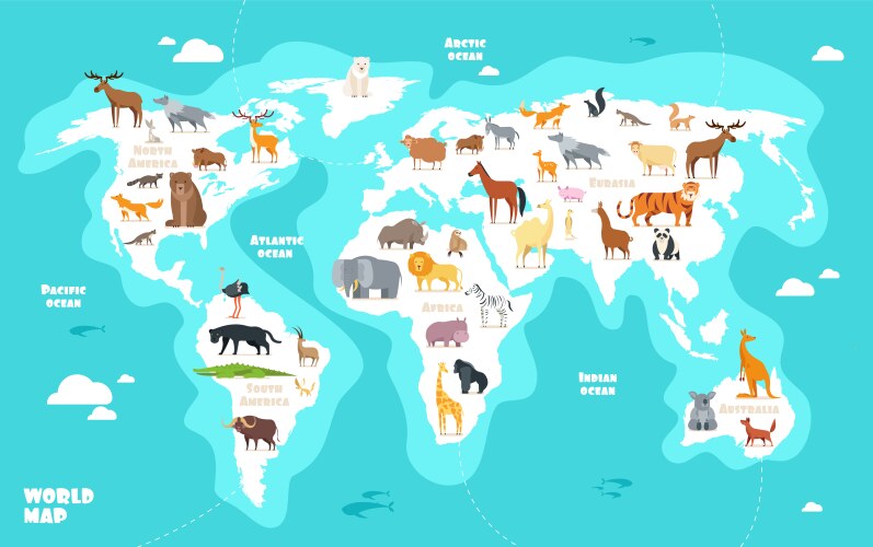 Asian map with wildlife animals Royalty Free Vector Image