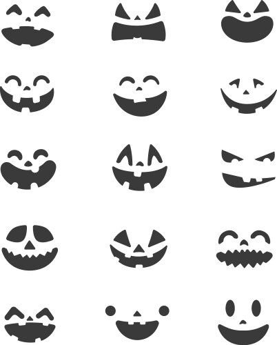 Black pumpkin with face icon set Royalty Free Vector Image