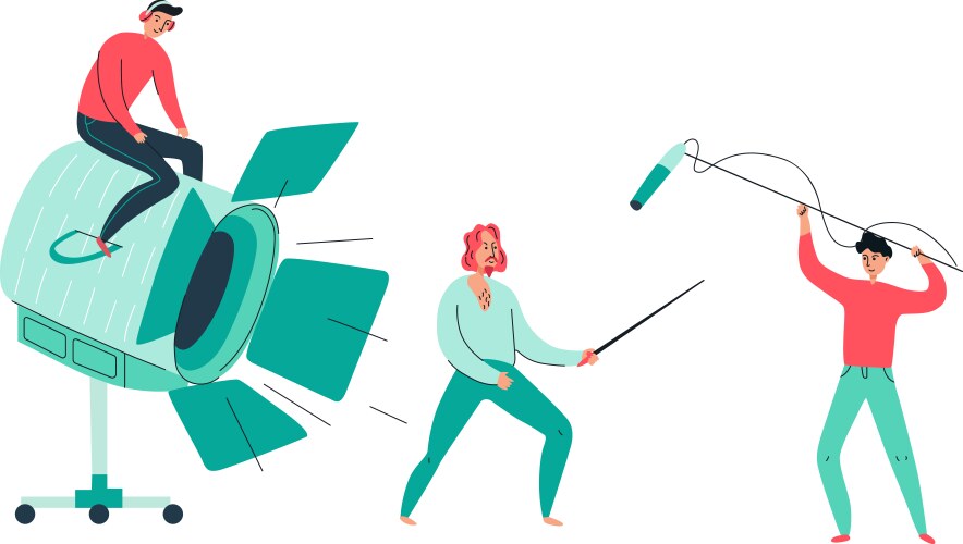 Movie crew characters collaborate under Royalty Free Vector