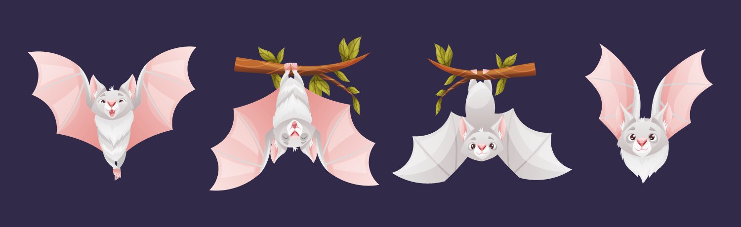 Bat flying creature character hang on tree branch Vector Image