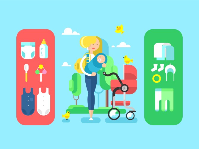 Busy mother with baby Royalty Free Vector Image