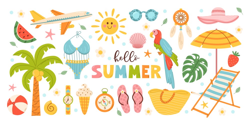 Summer vacation lifestyle pink doodles Royalty Free Vector