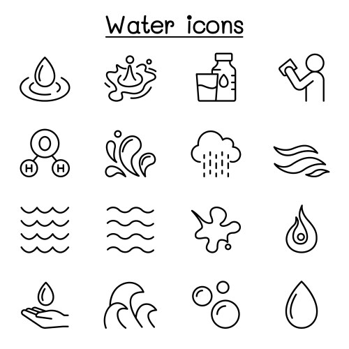 Water pollution ecology problem icon set in thin Vector Image