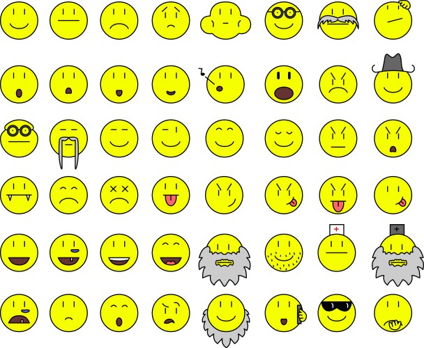 Flat yellow faces various emotional smiley face Vector Image