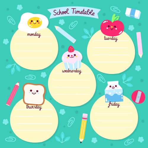 Hand drawn school timetable template Royalty Free Vector