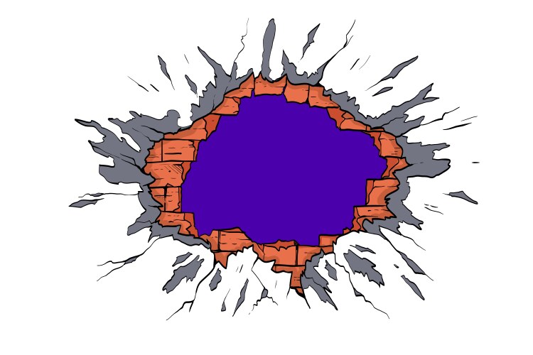 Hole in the broken wall Royalty Free Vector Image