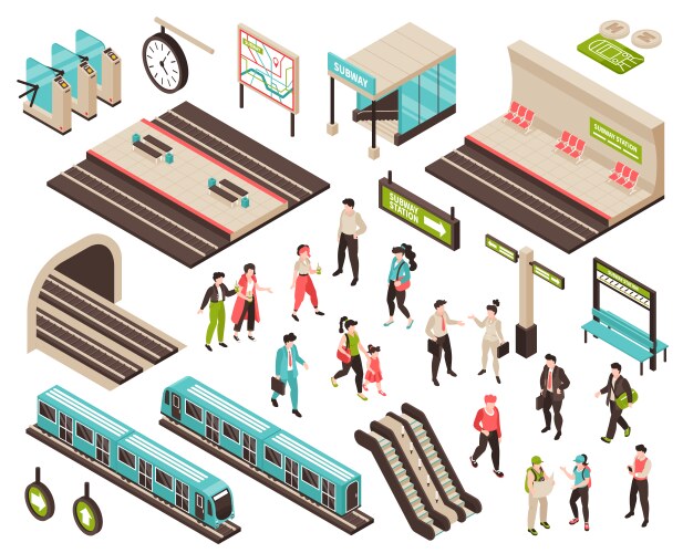 Subway underground isometric set Royalty Free Vector Image
