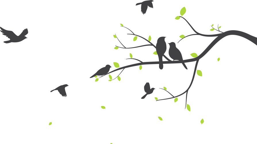 Tree with photo frames and birds Royalty Free Vector Image