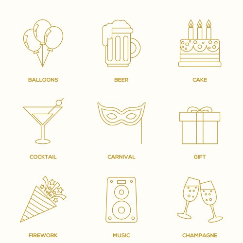 Food and drinks party icons Royalty Free Vector Image