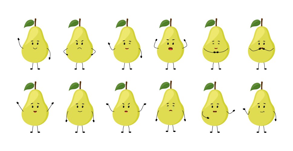 Dragon fruit set drawn cute kawaii food faces Vector Image